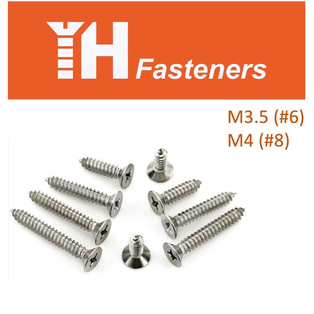 (100 pcs) #6(M3.5, 3.5mm) #8(M4, 4.2mm) CSK Flat Self Tapping Screw DIN ...