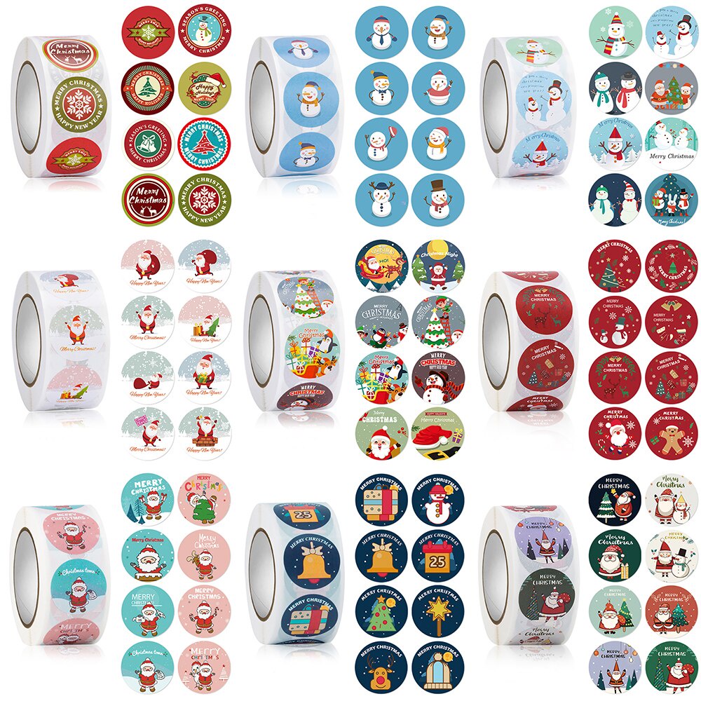 500pcs/roll Christmas Sticker Gift Label Santa Claus Snowflake DIY ...