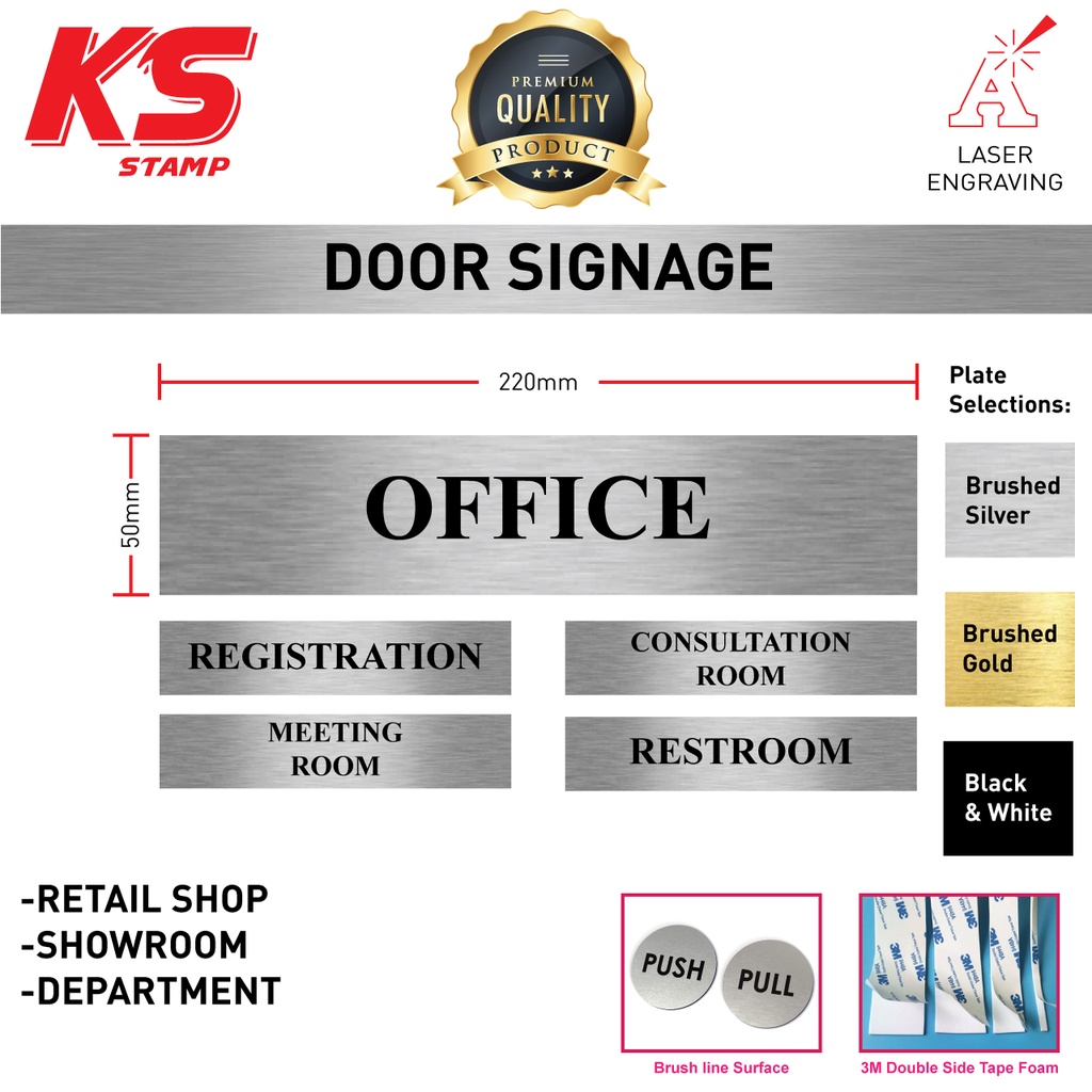 DOOR SIGN / Signage Silver Gold Brushed Lined Plate | Shopee Malaysia