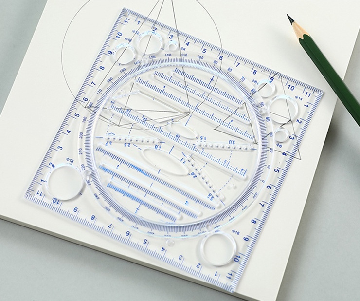 Multifunctional Drawing Ruler Rotatable Geometric Shape Mathematic ...
