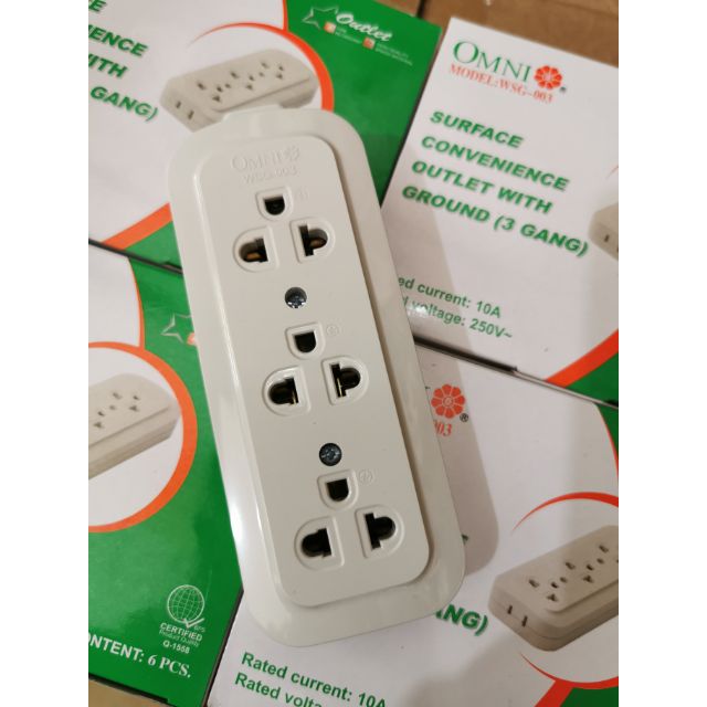 OMNI WSG-003 SURFACE CONVENIENCE / UNIVERSAL OUTLET w/ GROUND (3 GANG ...