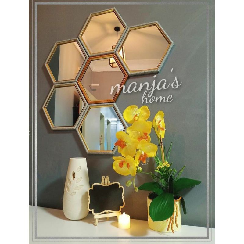 Hexagon Cermin Viral / Hexagon Mirror Cermin Wall Decor Ready Stock ...