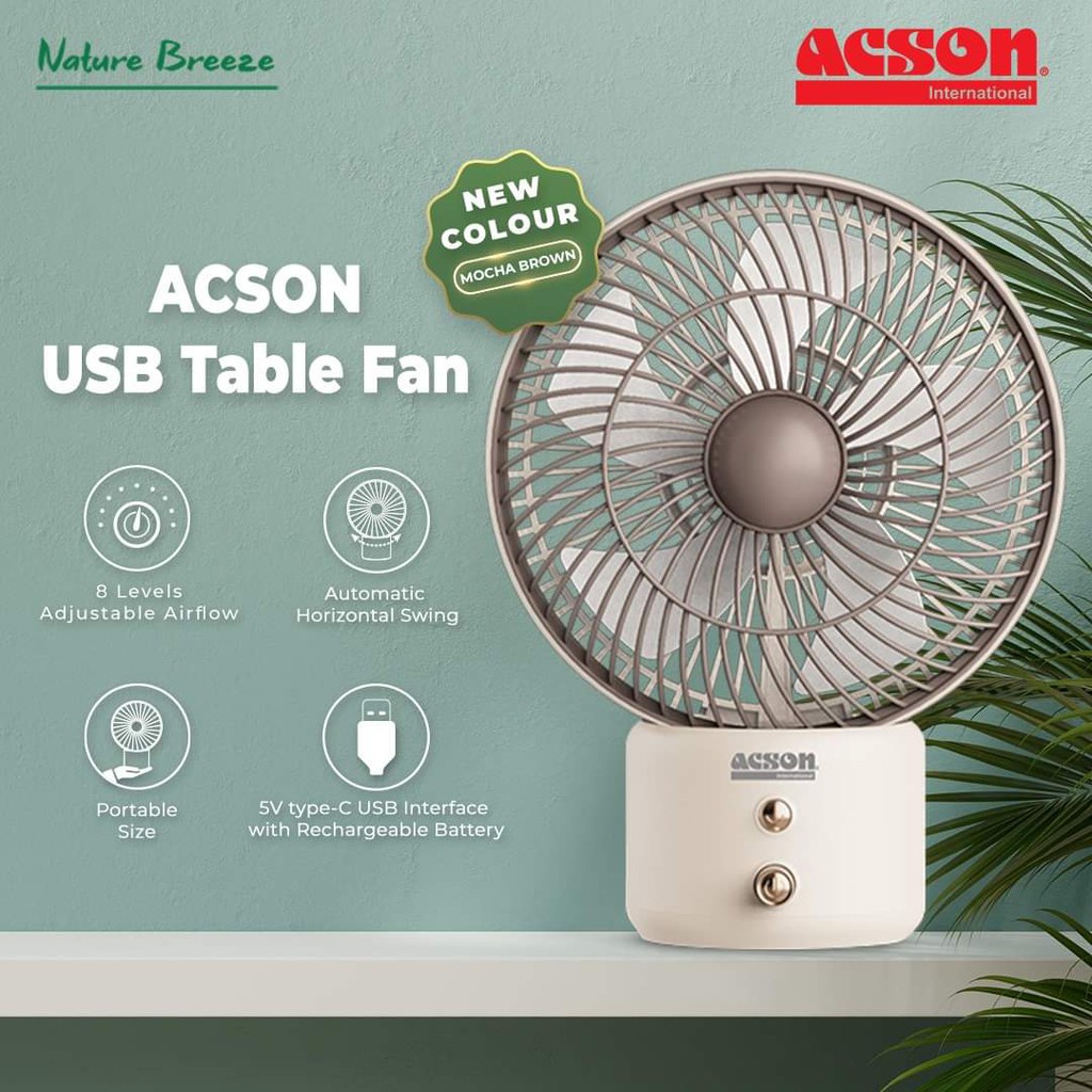 ACSON ATF06C USB Table Fan (Mocha Brown) | Shopee Malaysia