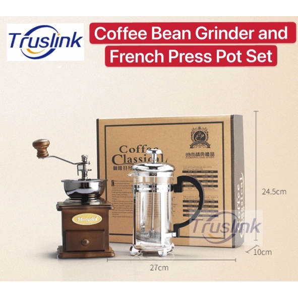 Manual Coffee Maker Set with Wooden Coffee Bean Grinder and French ...
