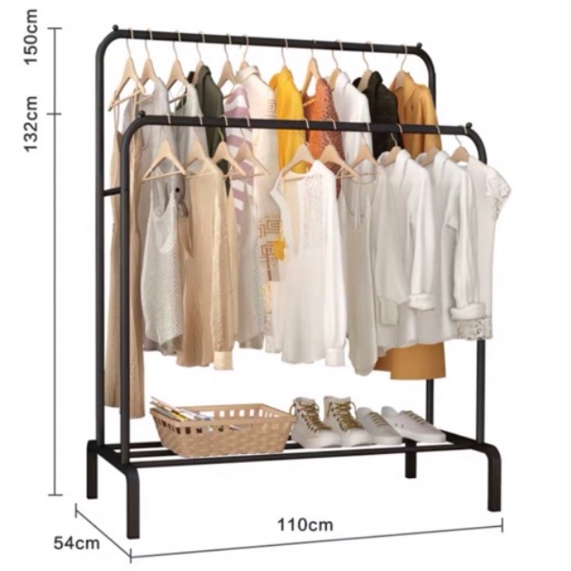 DIY Double Clothes Hanging Rack Cloth Shoe Wardrobe Closet Storage ...