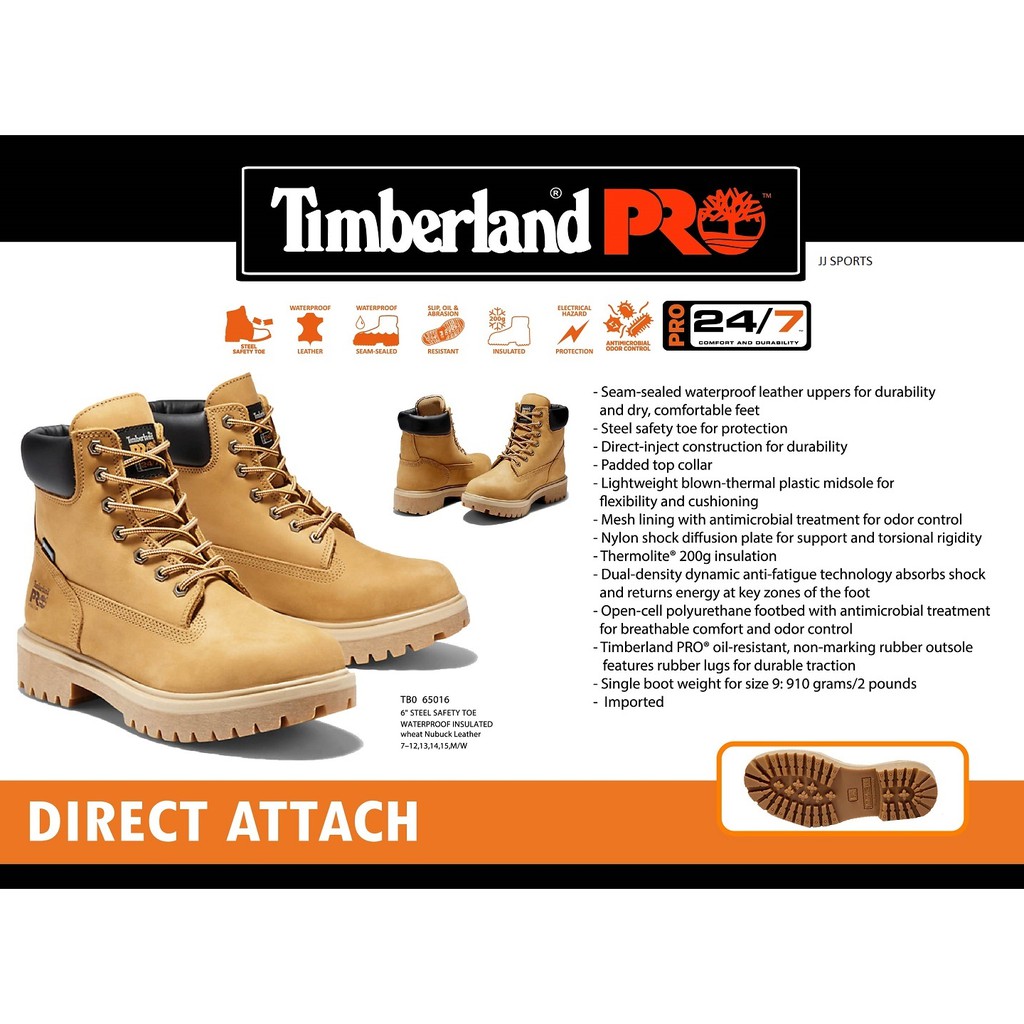 MEN'S TIMBERLAND PRO 65016 DIRECT ATTACH 6" STEEL SAFETY TOE BOOTS ...