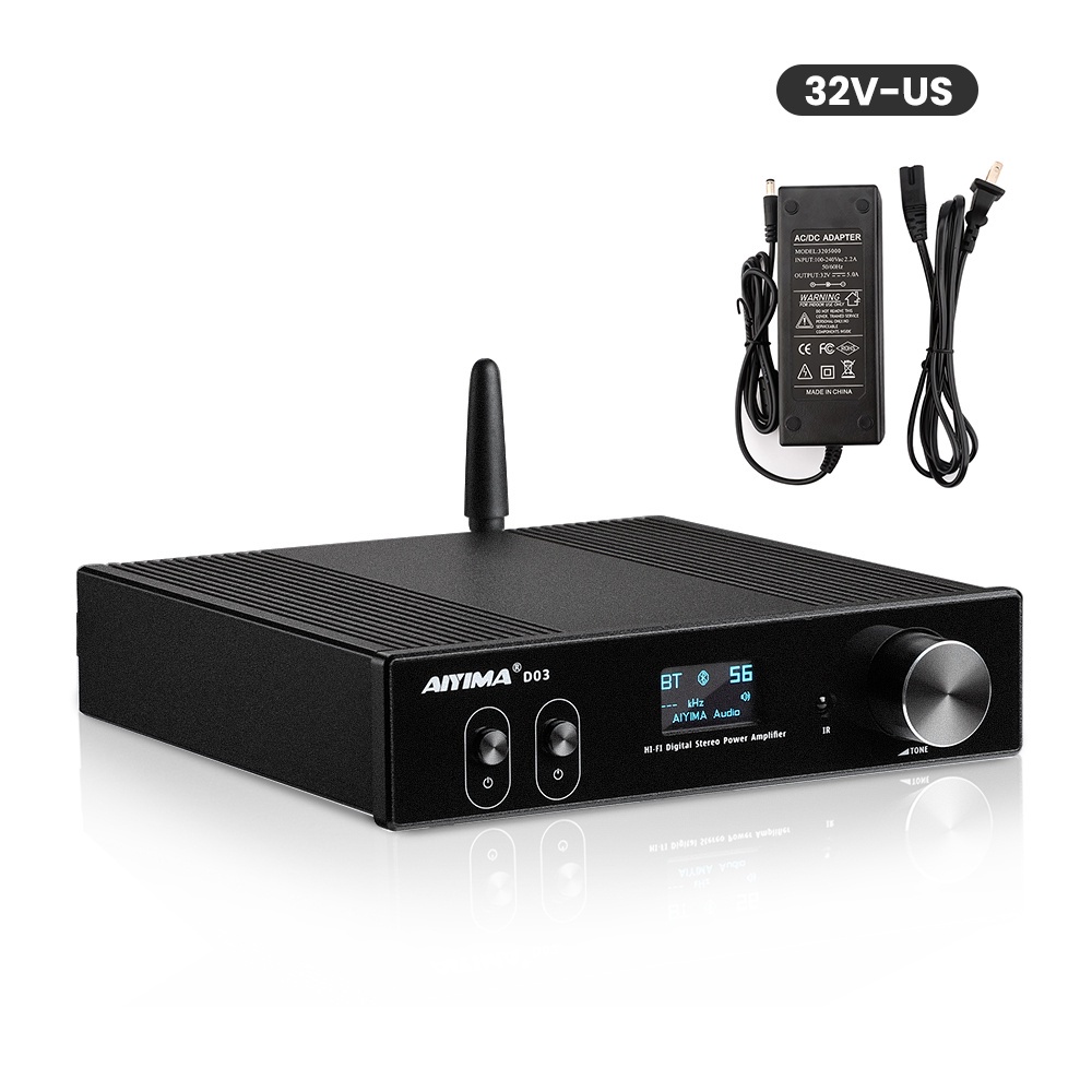 AIYIMA D03 Bluetooth 5.0 Power Amplifier 150 Watt x 2 Stereo HiFi 2.1 CH Digital Sound ...