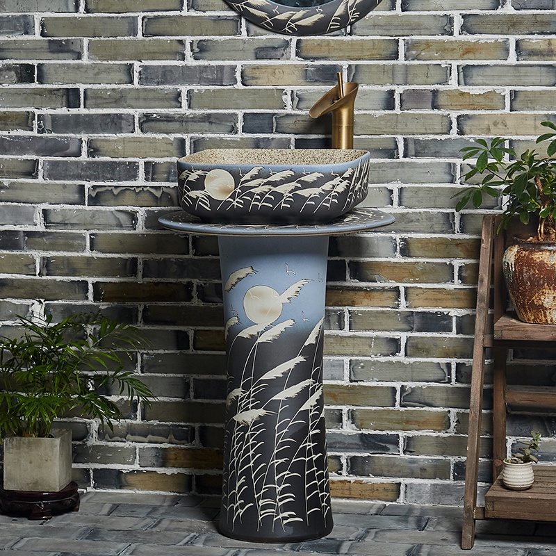 WLEEdge Painting Art Ceramic Reed Square Pedestal Basin Column Type ...