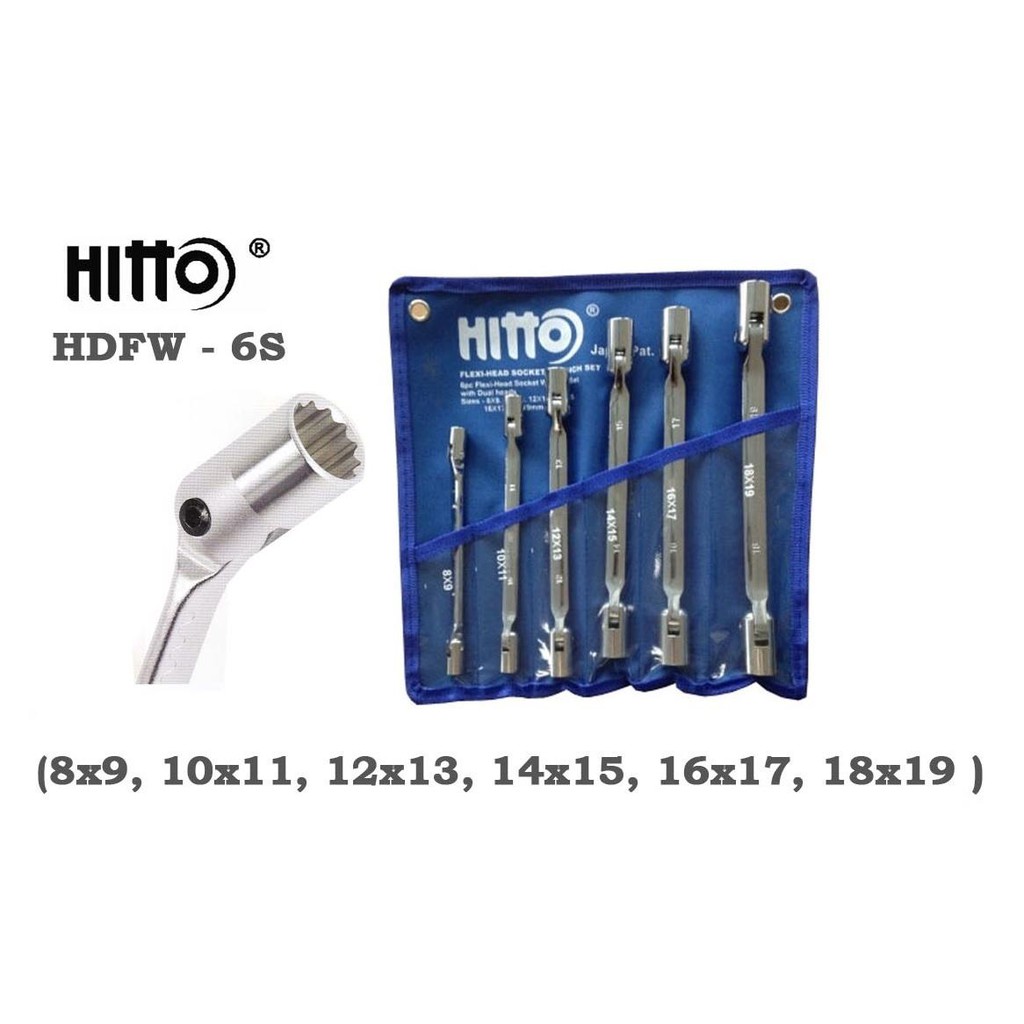 (100% ORIGINAL) HITTO HEAVY DUTY DOUBLE FLEXIBLE SOCKET WRENCH SET 6PC ...