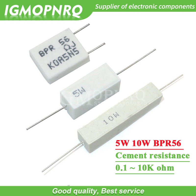 10pcs 5W 10W BPR56 Cement resistance 0.1 ~ 10k ohm 0.33R 1R 10R 100R 0.22 0.33 1 10 100 1K 10K ...