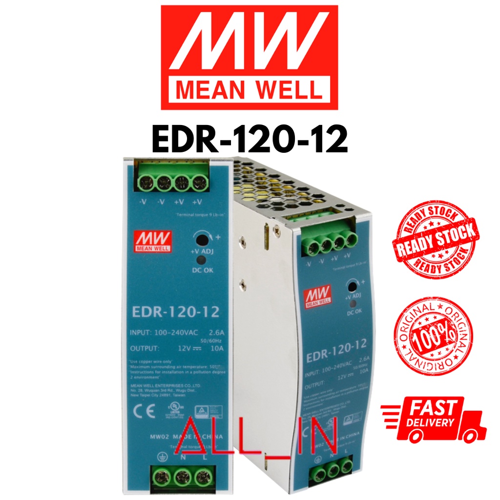 Mean Well EDR-120-12 120W 12V Switch Mode DIN RAIL Meanwell Power Supply ~ Original 👍 Ready ...