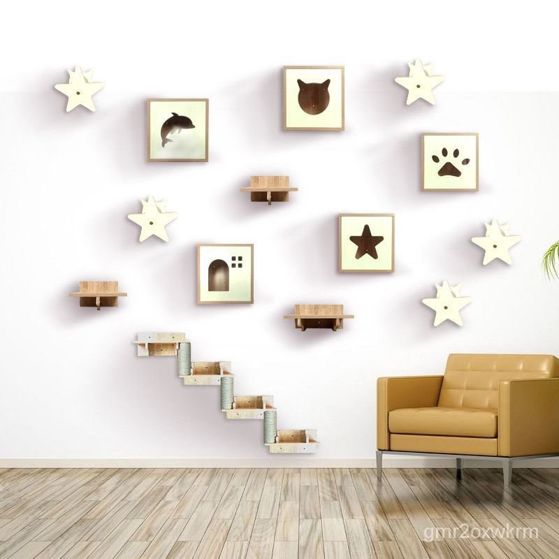 Cat climbing frame Cat Scratch Trees Wall-Mounted Cat Wall Solid Wood ...