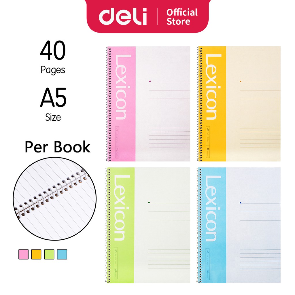 Deli Notebook Wire Bd. Softcover Notebook 7681 Size A5 40 Pages [Per ...