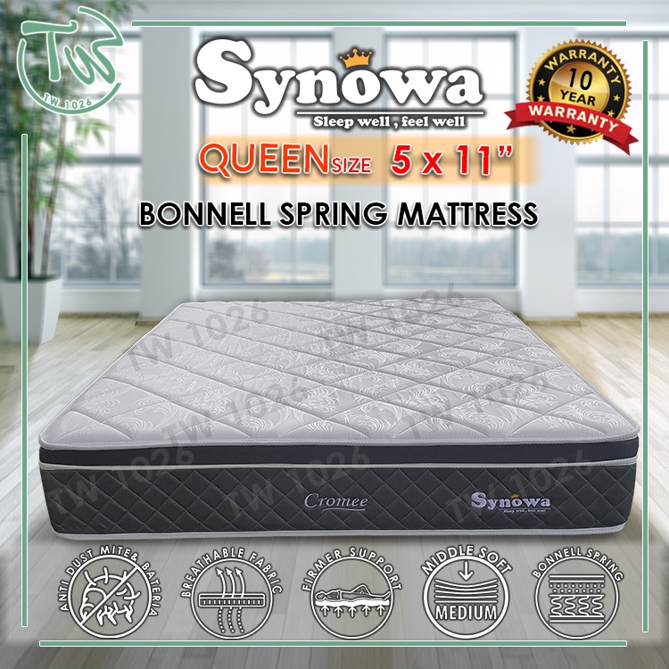 TW【QUEEN】SYNOWA 5x11” INCH Cromee Queen Size Bonnell Spring Mattress ...