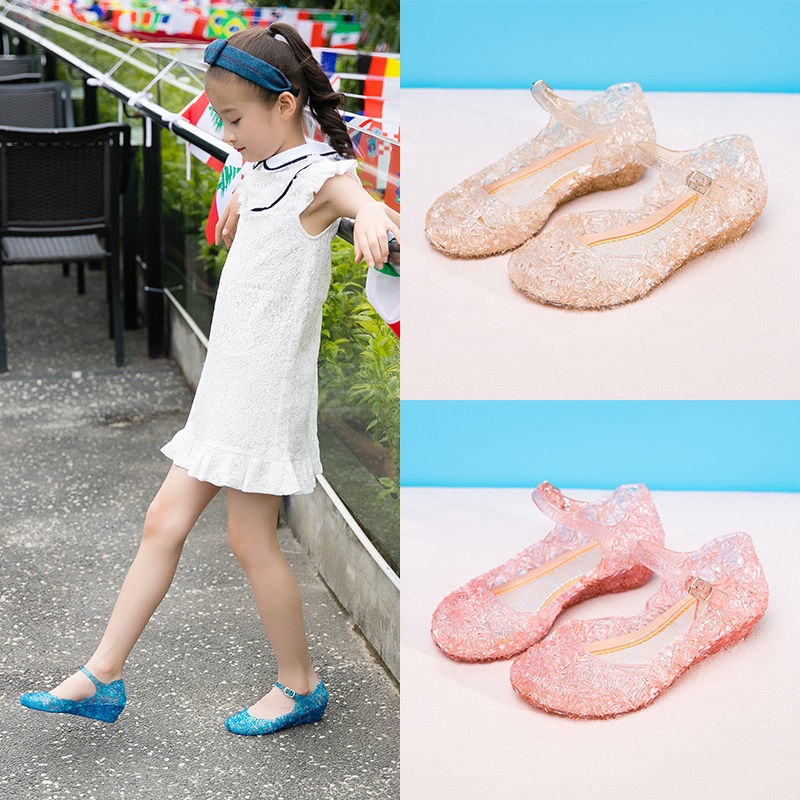 Kid Girl Crystal Jelly Sandals Frozen Elsa Cosplay Dance Shoes High ...