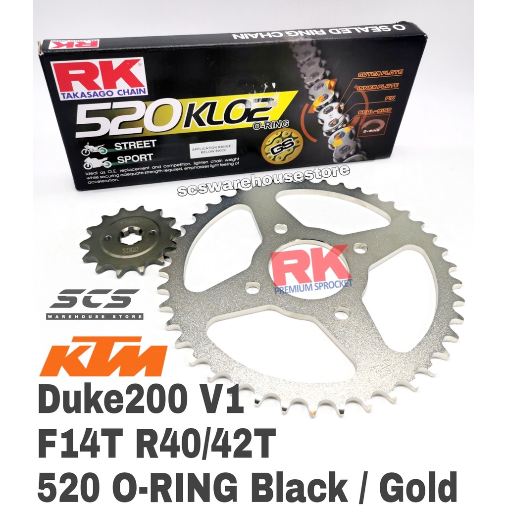RK Sprocket Set KTM Duke 200 V1 1st Model 4Hole 520 KLO O-Ring Black ...