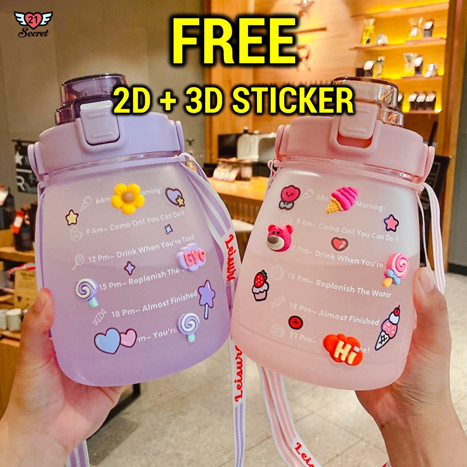 1400ml Water Bottle With Straw Free Sticker Plastic Bottle Water Travel ...