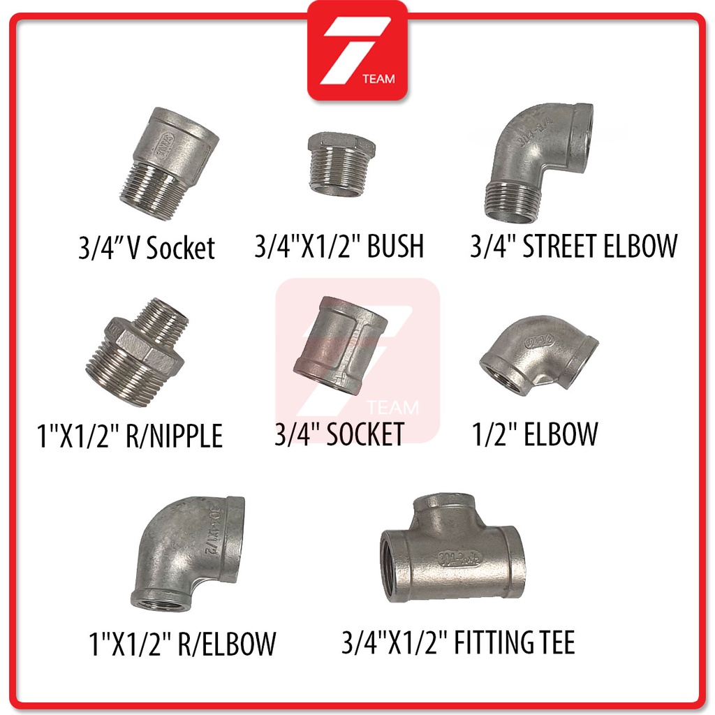 SUS304 Stainless Steel Tee Elbow Socket Nipple Valve Socket Plug End ...