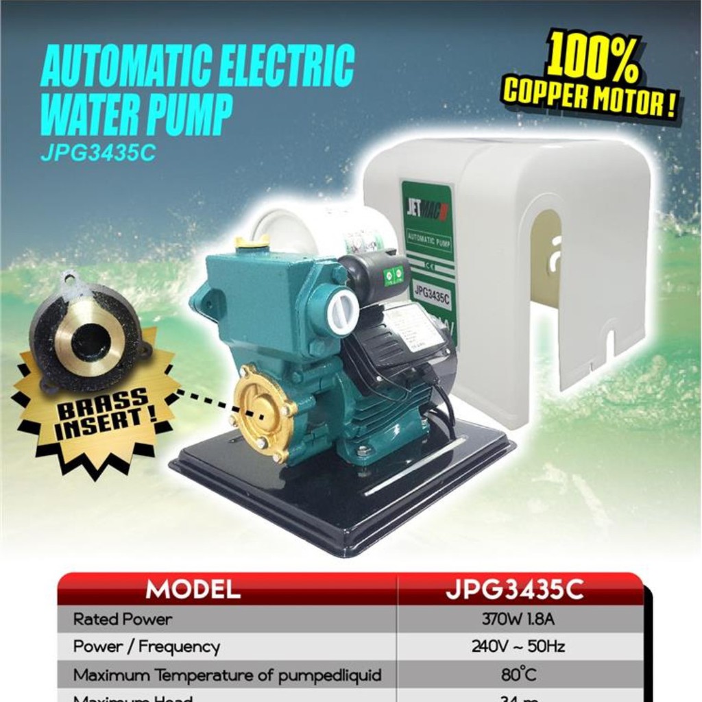 JETMAC JPG3435C Automatic Self Priming Water Pump with cover 370w ...