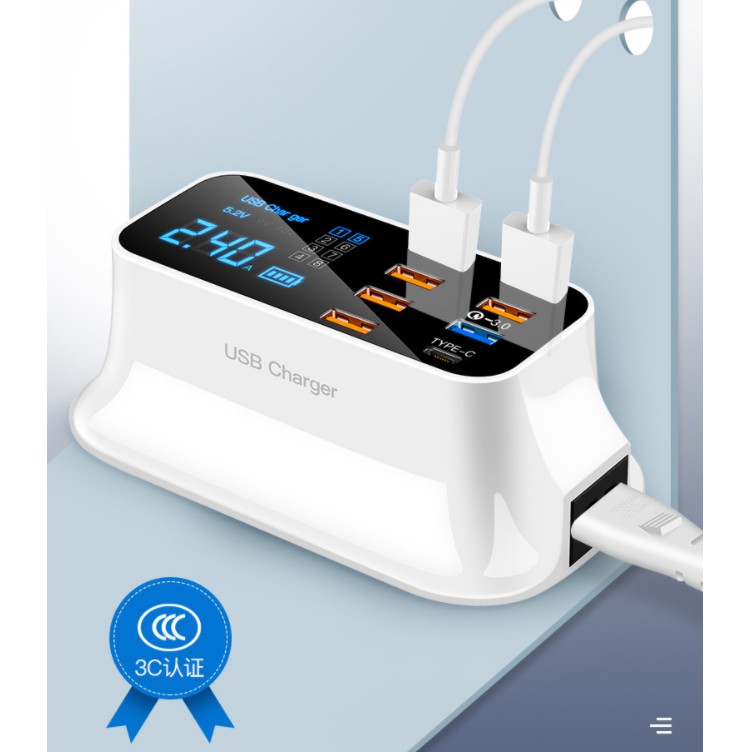 Multiple USB Charger With Quick Charge 3.0 Type C Port LCD Display ...
