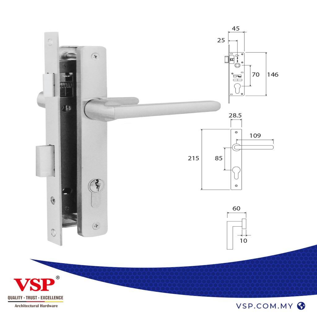 600VS - VSP-LML-2580-60D Lever Mortise Handle Lockset | Shopee Malaysia