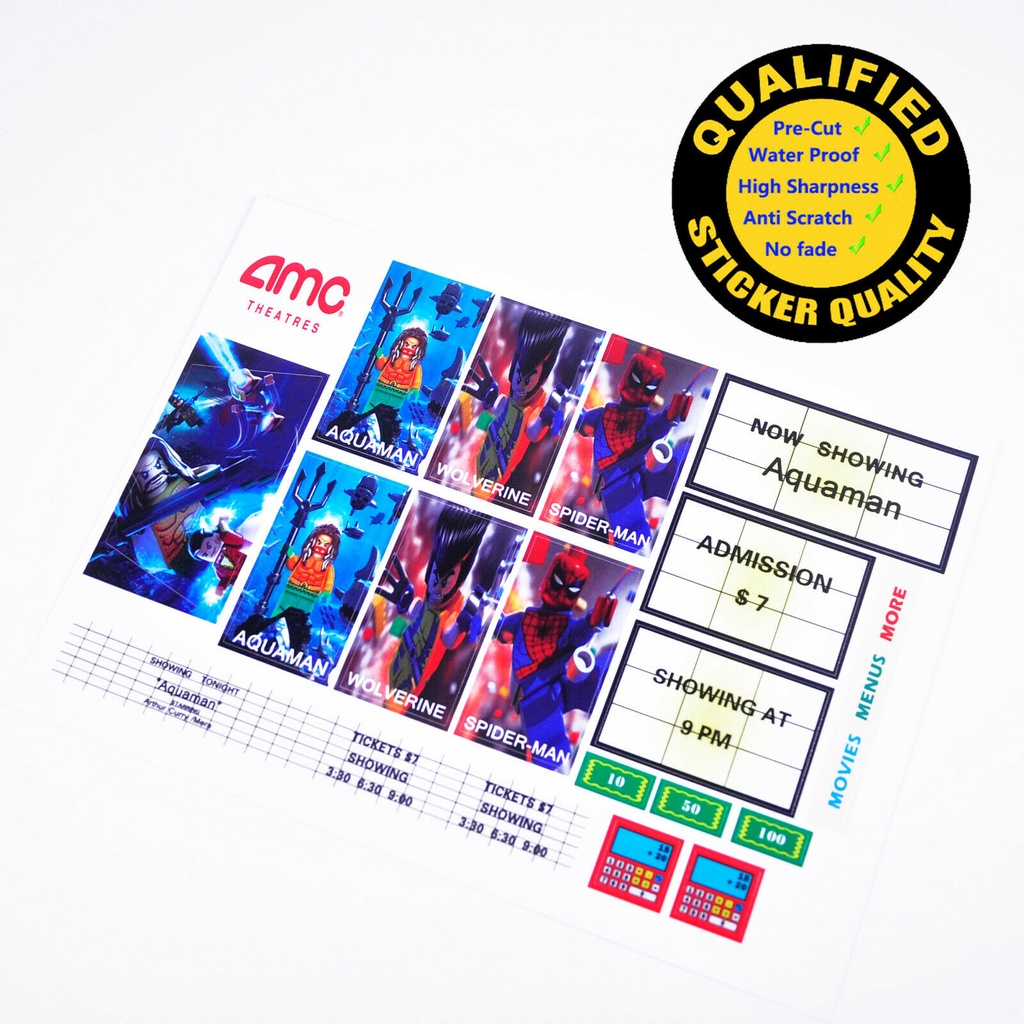 Custom sticker for LEGO 10184 10232 Palace Cinema, Aquaman, Wolverine ...