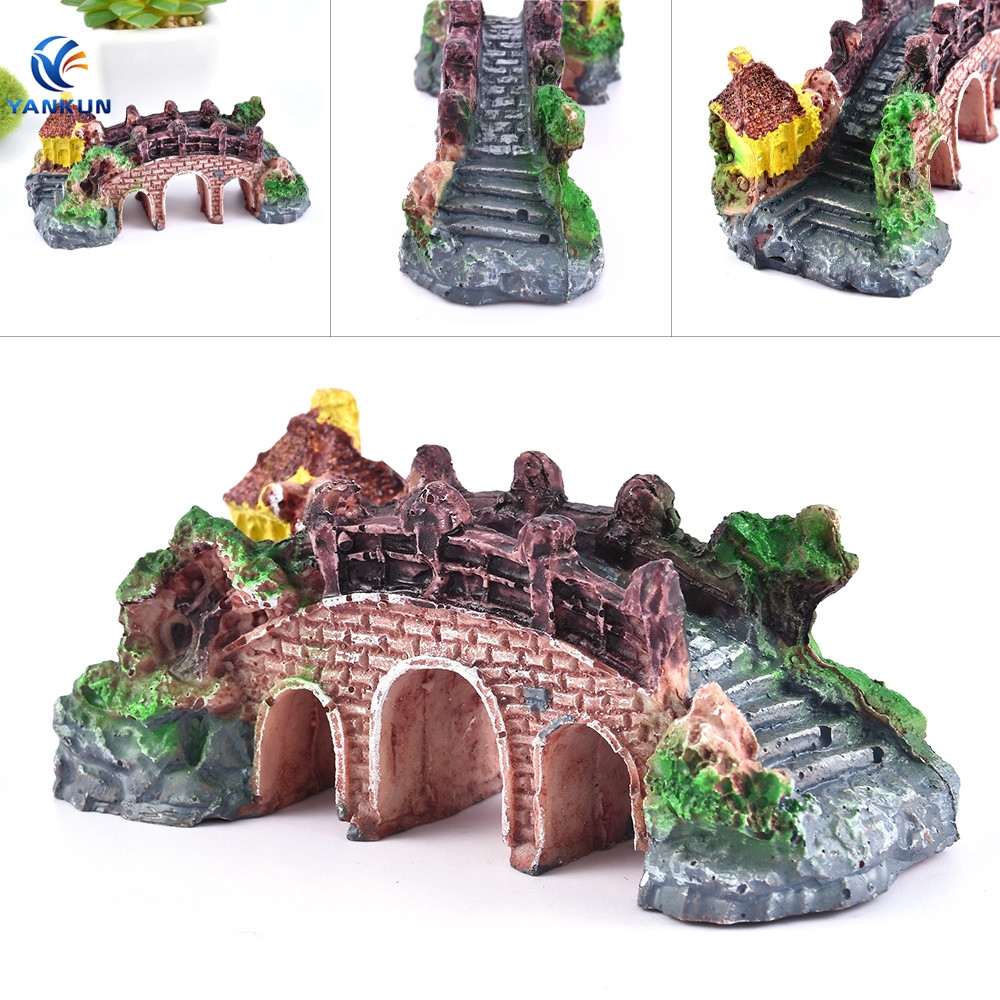 Aquarium Resin Bridge Bridge Landscape Ornament Pavilion Tree Fish Tank ...