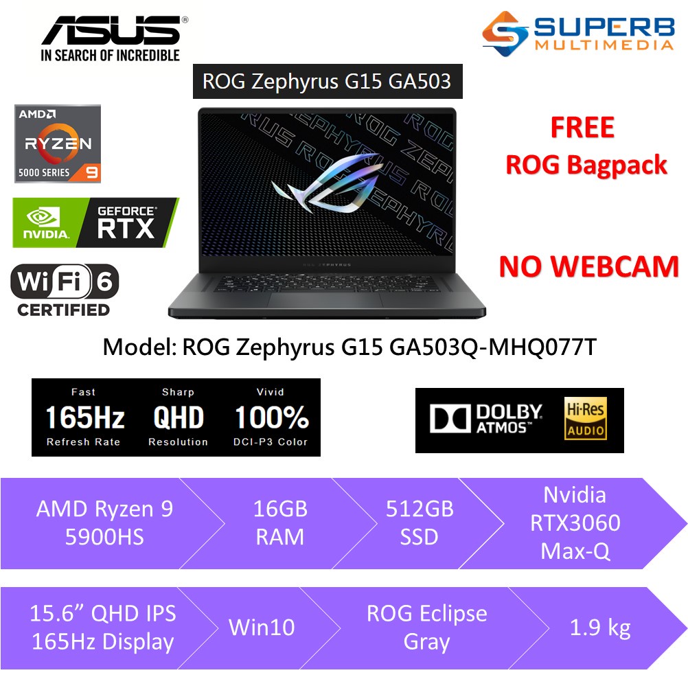 Asus ROG Zephyrus G15 GA503Q-MHQ077T Gaming Laptop (AMD Ryzen 9 5900HS ...