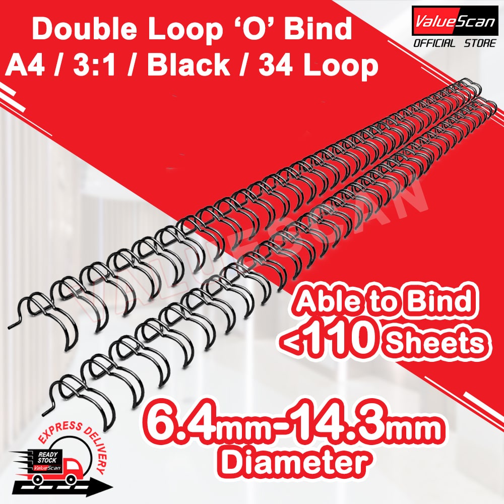 A4 Black Double 3:1 Binding Loop 'O' Binder / 34 Loops / All Sizes ...