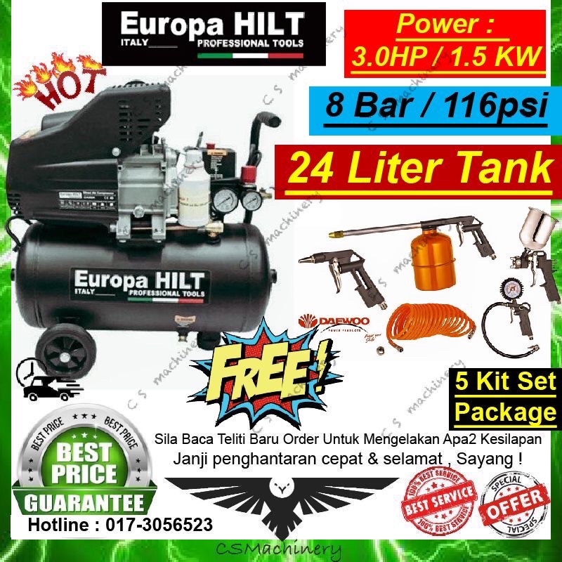 Europa hilt 🔥 compressor 24L 100% Original , HeavyDuty Pam angin , tong angin , Tank Compressure ...