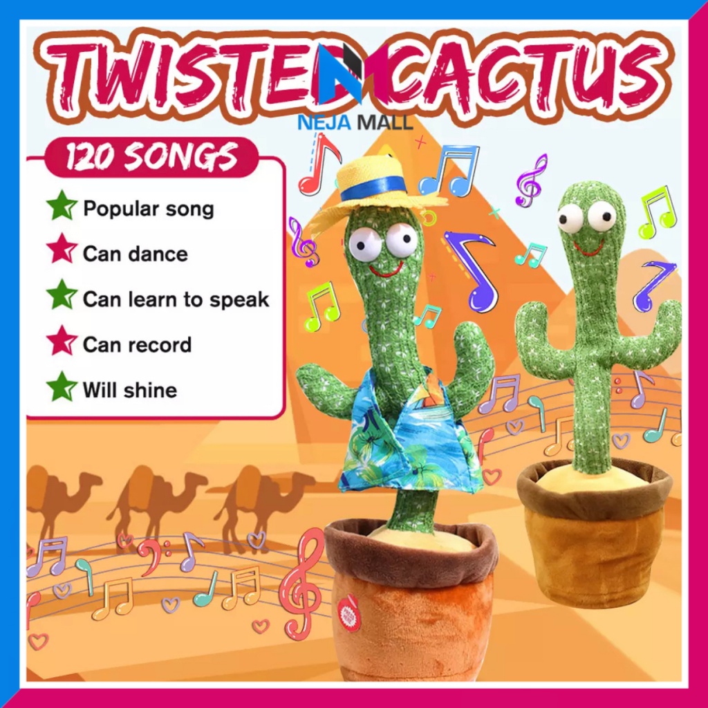 NEJA Cactus Dance Plush Toy Talk Singing Dancing Cactus Doll Early ...