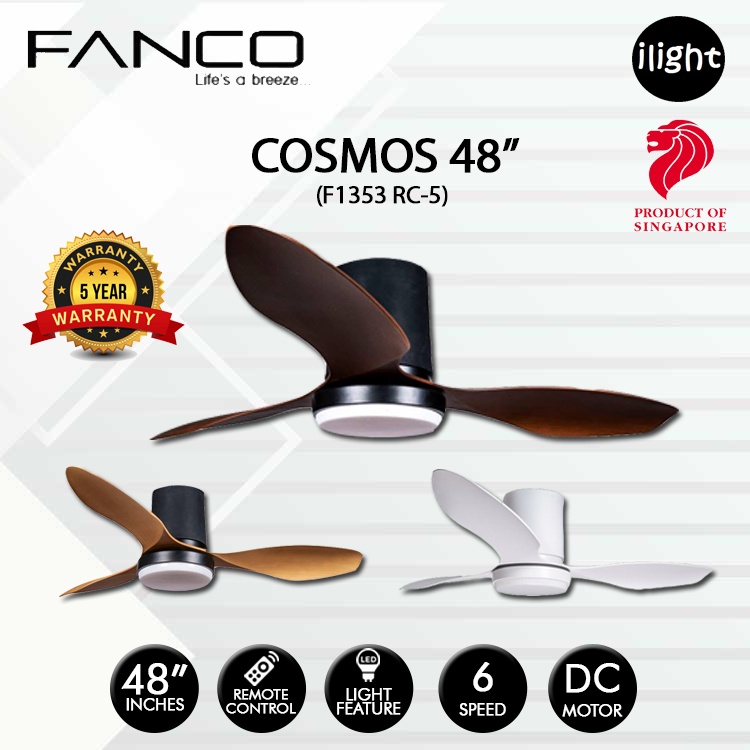 FANCO COSMOS 48" DC MOTOR CEILING FAN WITH 3 COLOR LIGHT 3 BLADE REMOTE ...