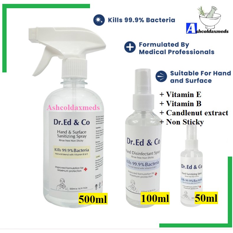 DR.ED & CO HAND SANITIZER SPRAY [75% ALCOHOL] 50ml/100ml/500ml | Shopee ...