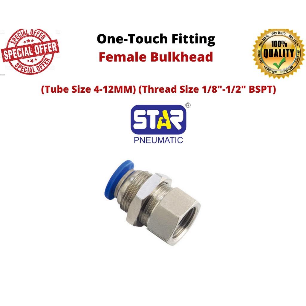 [READY STOCK-KL}[START] PMF Female Bulkhead Pneumatic One-Touch Fitting ...