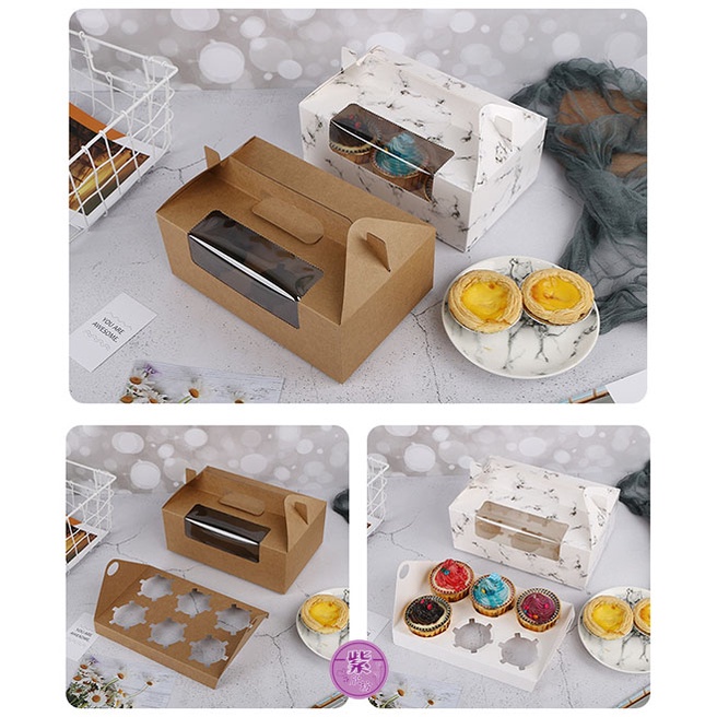Handle 6 Cavities Clear Window Cupcake Box / Muffin Box / Cake Box ...