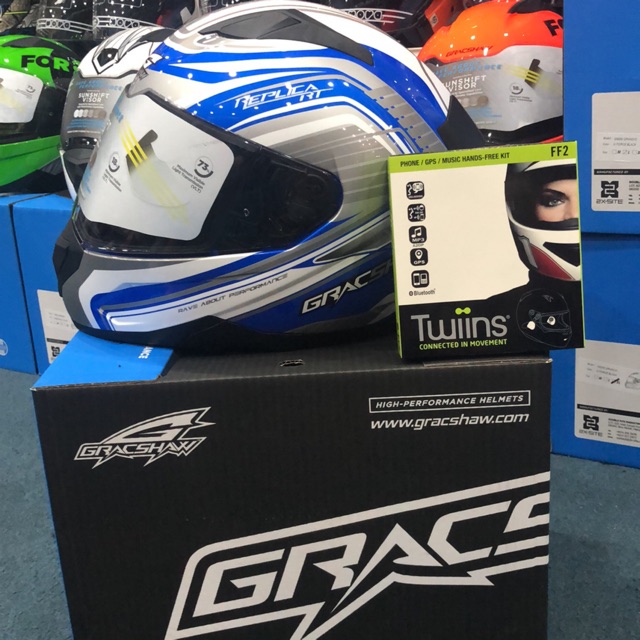 HELMET GRACSHAW GRANDIO With Bluetooth (Blue) | Shopee Malaysia