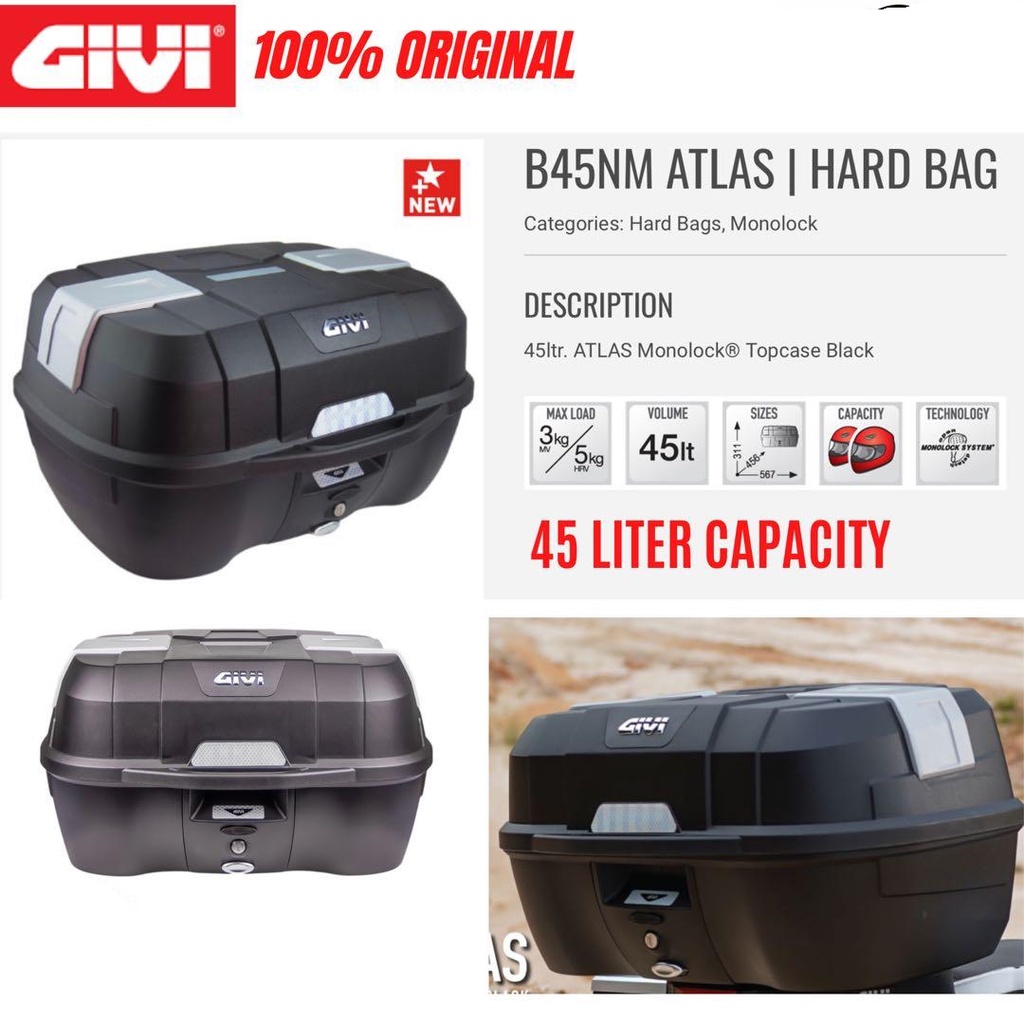 GIVI B45NM ATLAS 45 LITER TOP CASE TOP BOX (BLACK) | Shopee Malaysia