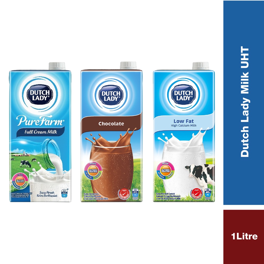 [FREE GIFT] Dutch Lady Milk UHT - Full Cream/Chocolate/Low Fat (1L) | Shopee Malaysia