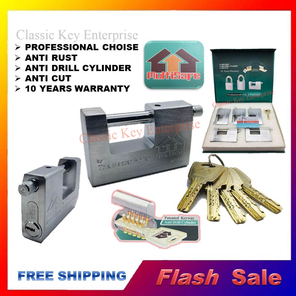 MULTISAFE PADLOCK 87MM ARMOURED mangga kunci Anti Cut Anti Rust Anti Drill Heavy duty | Shopee ...