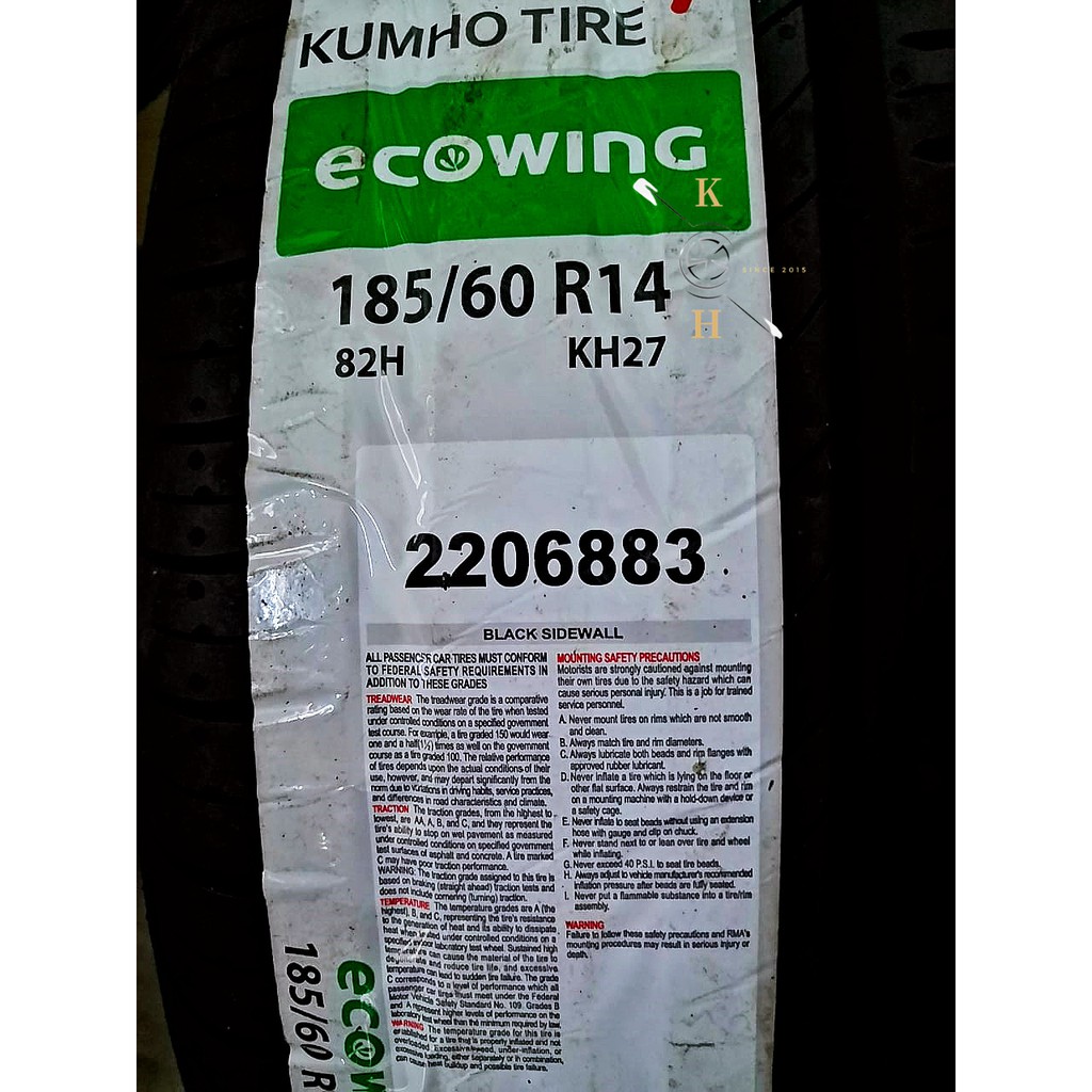 KUMHO TAYAR - MADE IN VIETNAM - ECOWING KH27 175/70R13 , 175/65R14 and 185/60R14 82H - Ready ...