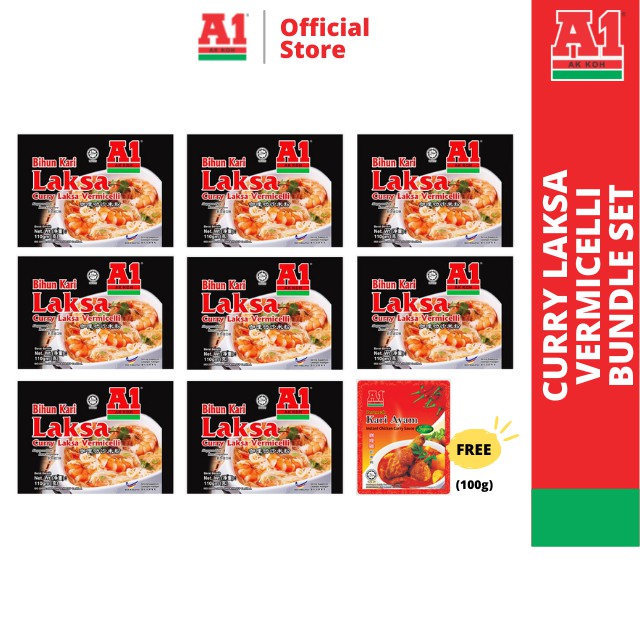 A1 Curry Laksa Vermicelli (110g) x 8 [Free 1x A1 Instant Chicken Curry ...