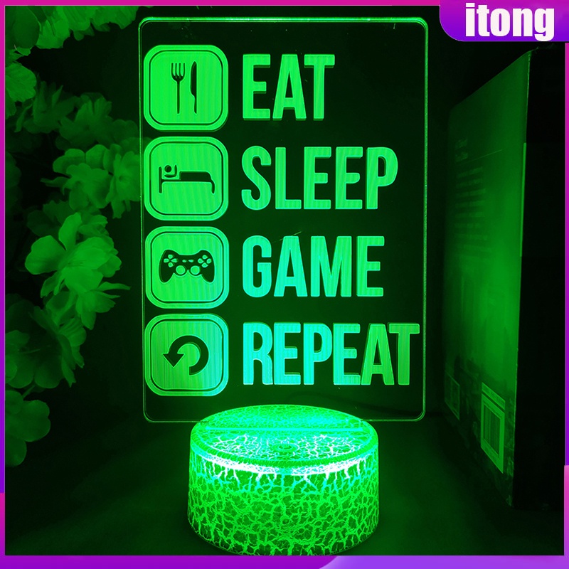 EAT SLEEP GAME REPEAT Neon Lamps 3D Led RGB Night Lights Birthday Cool ...