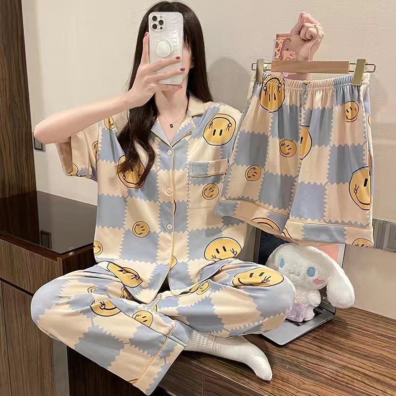 Ready stock Piyama wanita sleepwear High-quality quality three-piece ...