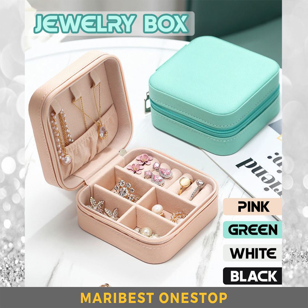 PORTABLE TRAVEL MINI JEWELRY ORGANIZER CASE STORAGE BOX WITH ZIPPER FOR ...