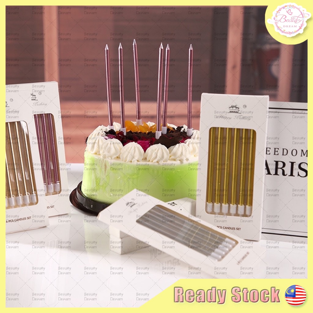 ⚡️Ready Stock⚡️6Pcs/Set Chrome Metallic Long Birthday Candle Cake ...