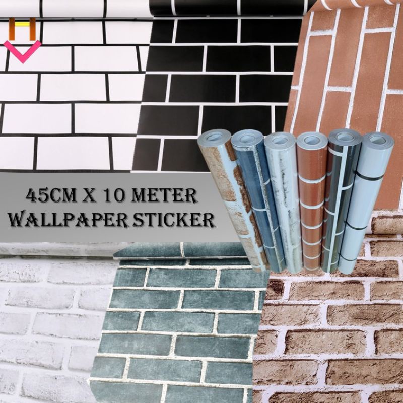 45cm x 10m Brick Wallpaper Kertas Dinding Bata Wall Sticker white brick ...