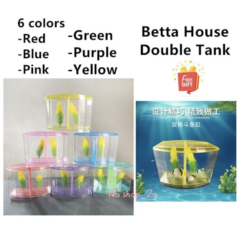 2 DOUBLE TANK KIT BETTA FISH BOW-FRONT MINI AQUARIUM TANGKI IKAN KECIL ...
