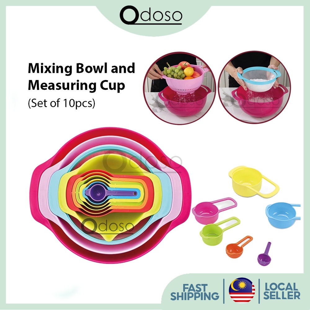 Set Odoso 10 Mangkuk Pengadun dan Cawan Penyukat BKS03 Warna Pelangi ...