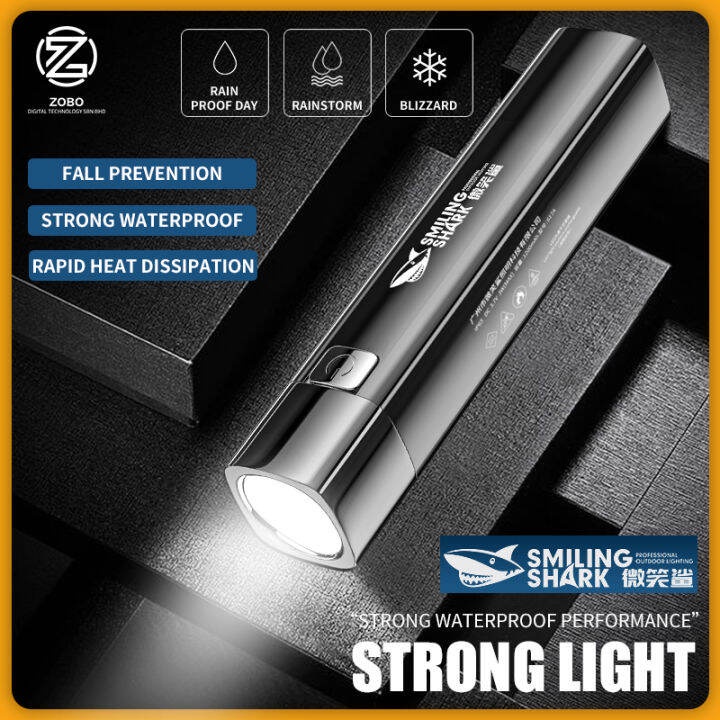 SMILING SHARK Flashlight 617A black Mini Torch light Rechargeable Super ...