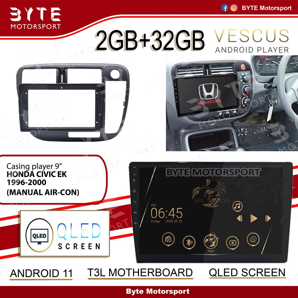 🦂VESCUS 🦂[2+32] DSP 📳4G Sim📳 Octa-Core Processor QLED Screen Honda Civic EK9 Android Player T3L ...